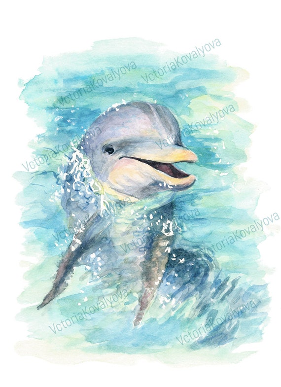Watercolor Dolphin Printable Wall Art Digital Download Cute Dolphin PNG ...