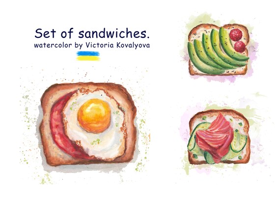 Watercolor Sandwiches Clipart Printable Watercolor Food | Etsy