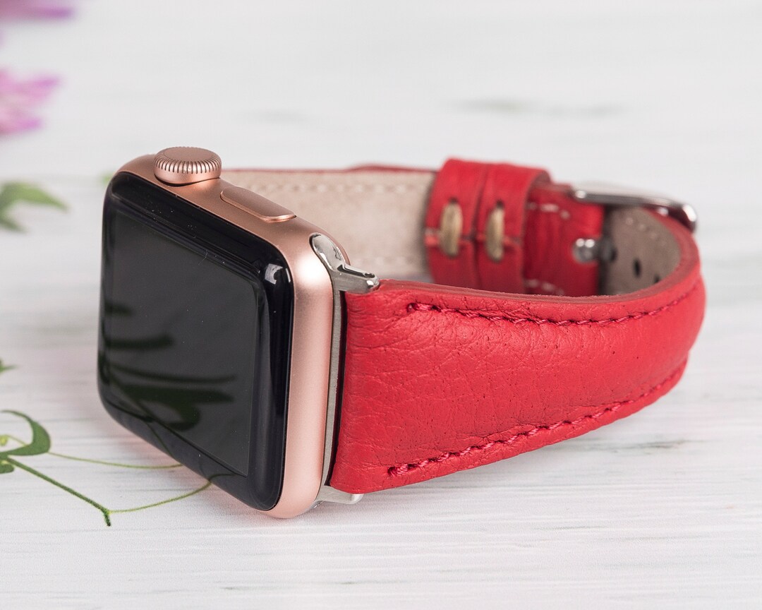 Red Leather Apple Watch Band: Slim Iwatch Strap, Women's Gift - Etsy