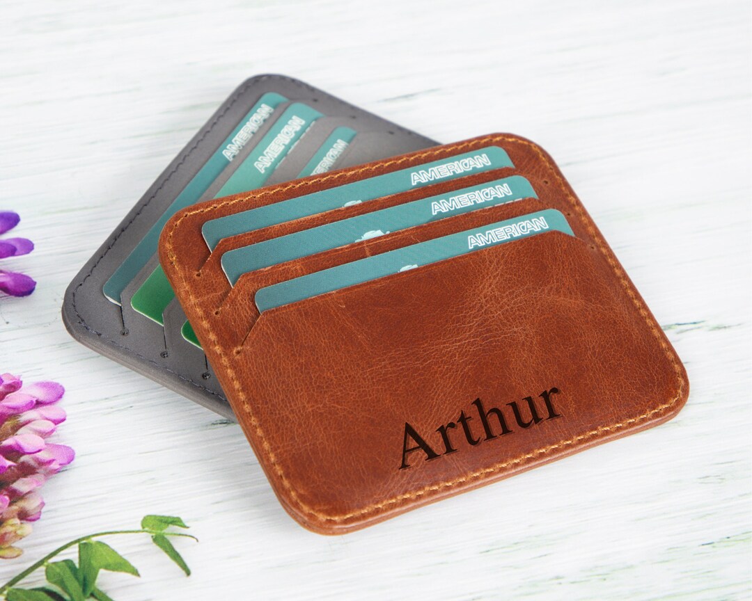 Slim Leather Card Holder, Anniversary Gift Personalized Wallet, Custom ...