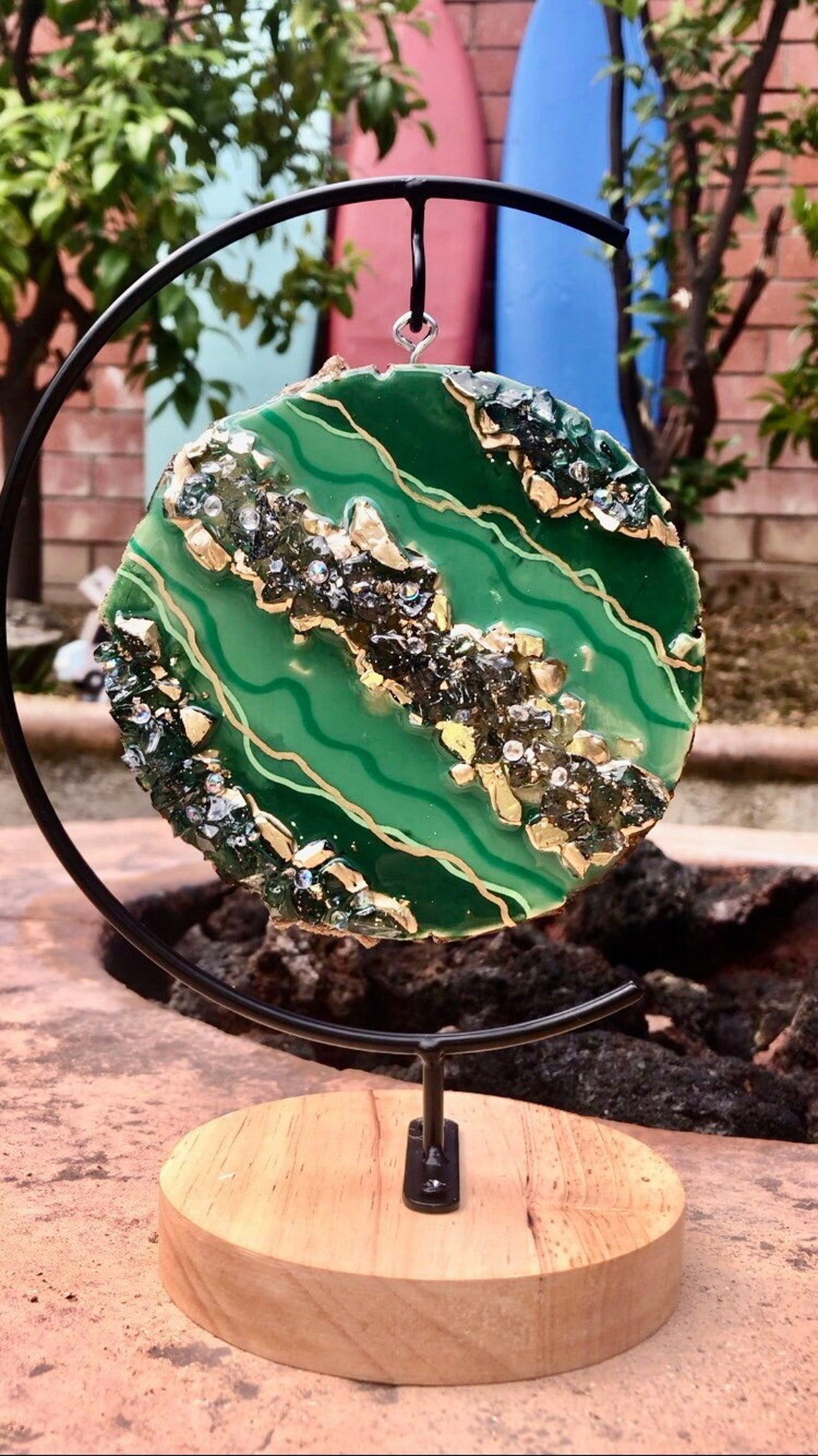 Crystal Resin Geode Art, Emerald Geode, Round, Wood Ornament, Home ...