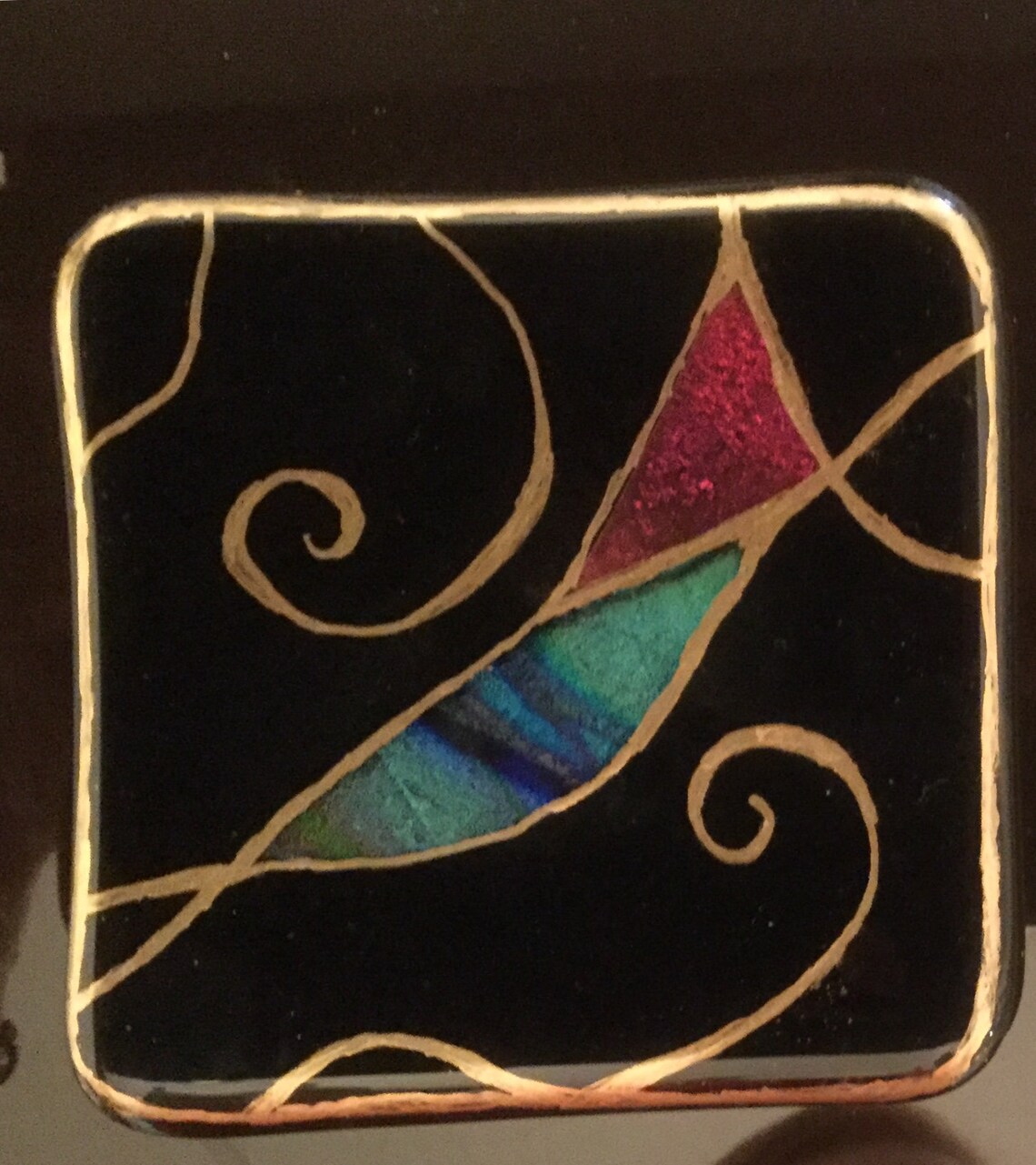 Fused Dichroic Glass Plate, Ring Dish, One-of-a-kind, Handlined in Gold ...