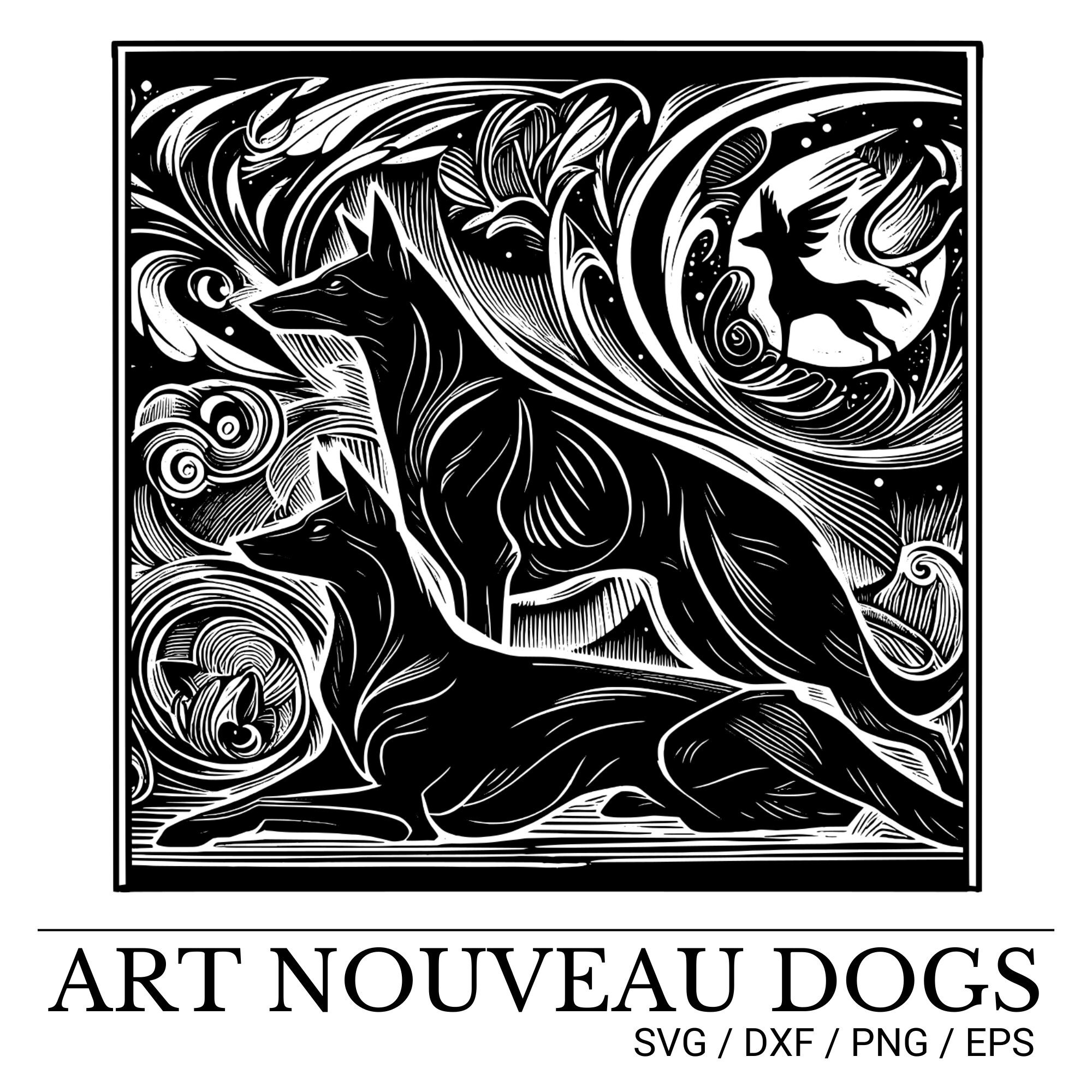 Art Nouveau Dog Engraving Clipart Digital Clip Art, Instant Download ...