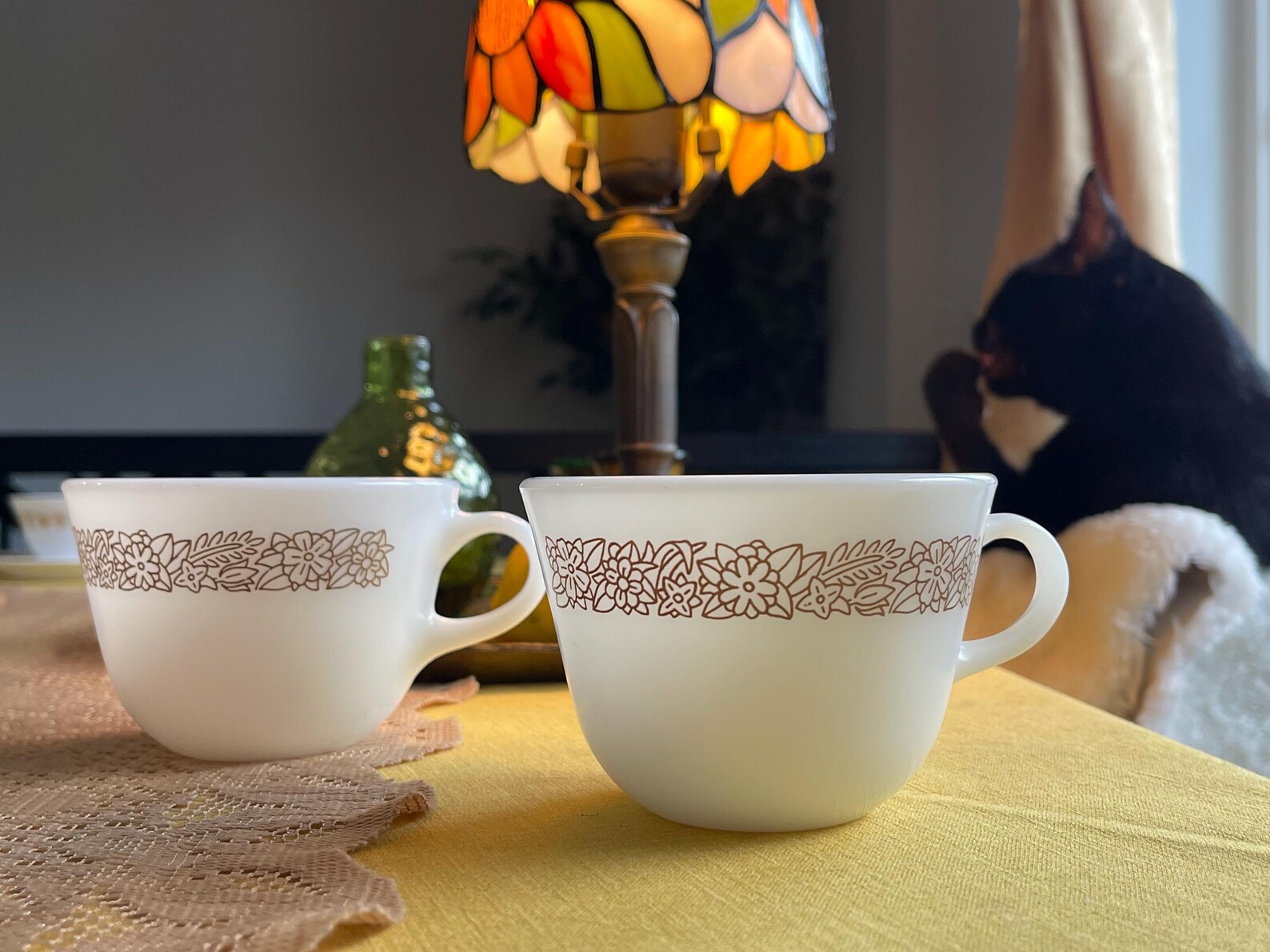 Vintage Pyrex Milk Glass Coffee Cups /set of 2 / Mug / Woodland Brown ...