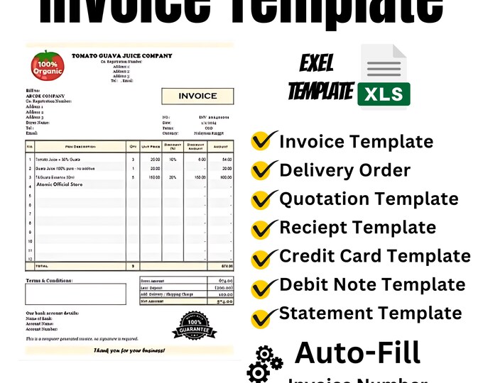 Editable Invoice Template for Excel | Auto-fill Number | Delivery Order ...