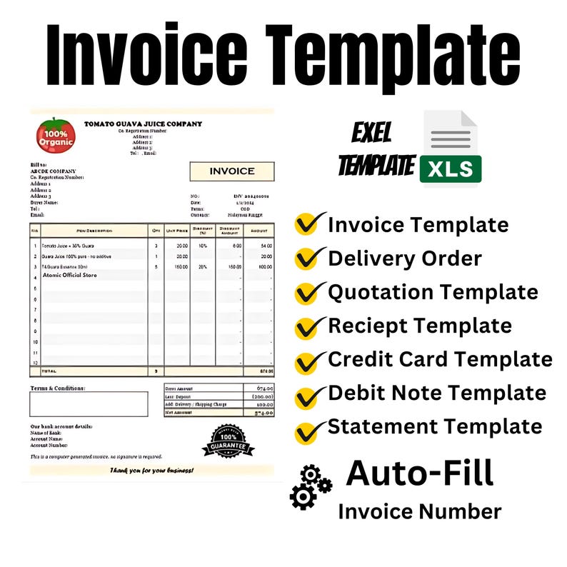 Editable Invoice Template for Excel | Auto-fill Number | Delivery Order ...