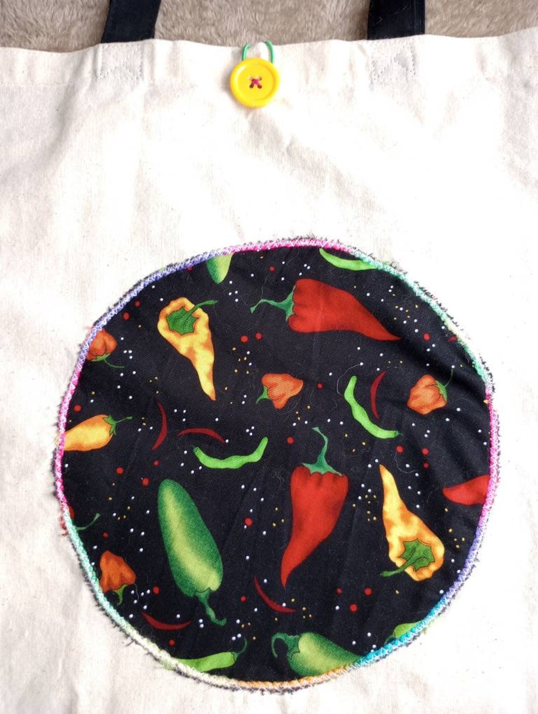 Hot Pepper Tote Bag - Colorful Hot Pepper Cotton Print Sewed on Tote ...