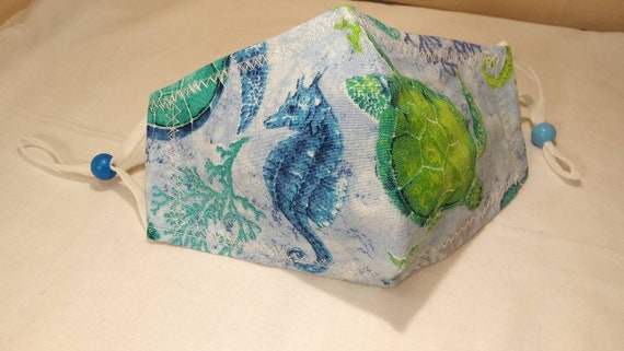 Sea Life Turtle Seahorse Face Mask/100% Cotton Face Mask/fun - Etsy