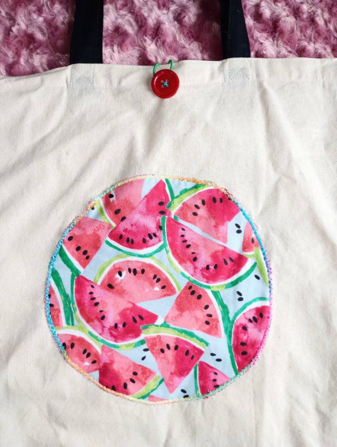 Watermelon Tote Bag - Colorful Watermelon Cotton Print Sewed on Tote ...