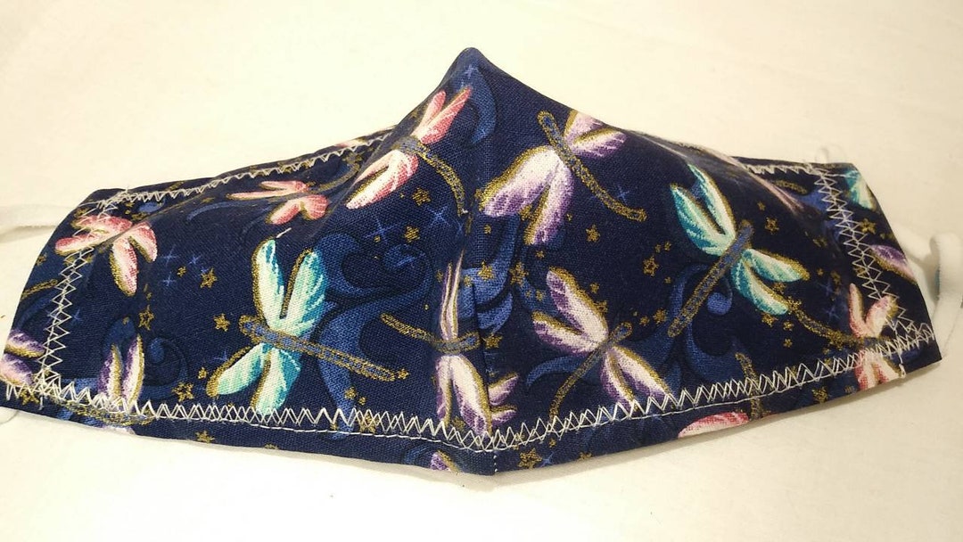 Navy Dragonflies Cotton Face Mask/dragonfly Face Mask/100% Cotton/made ...