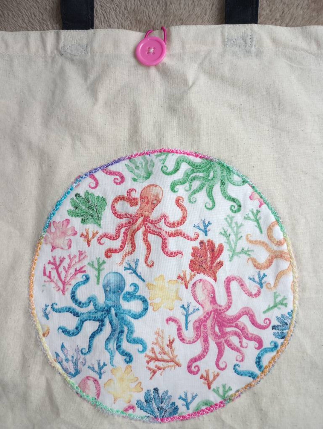 Octopus Tote Bag - Colorful Octopus Cotton Print Sewed on Tote Bags ...