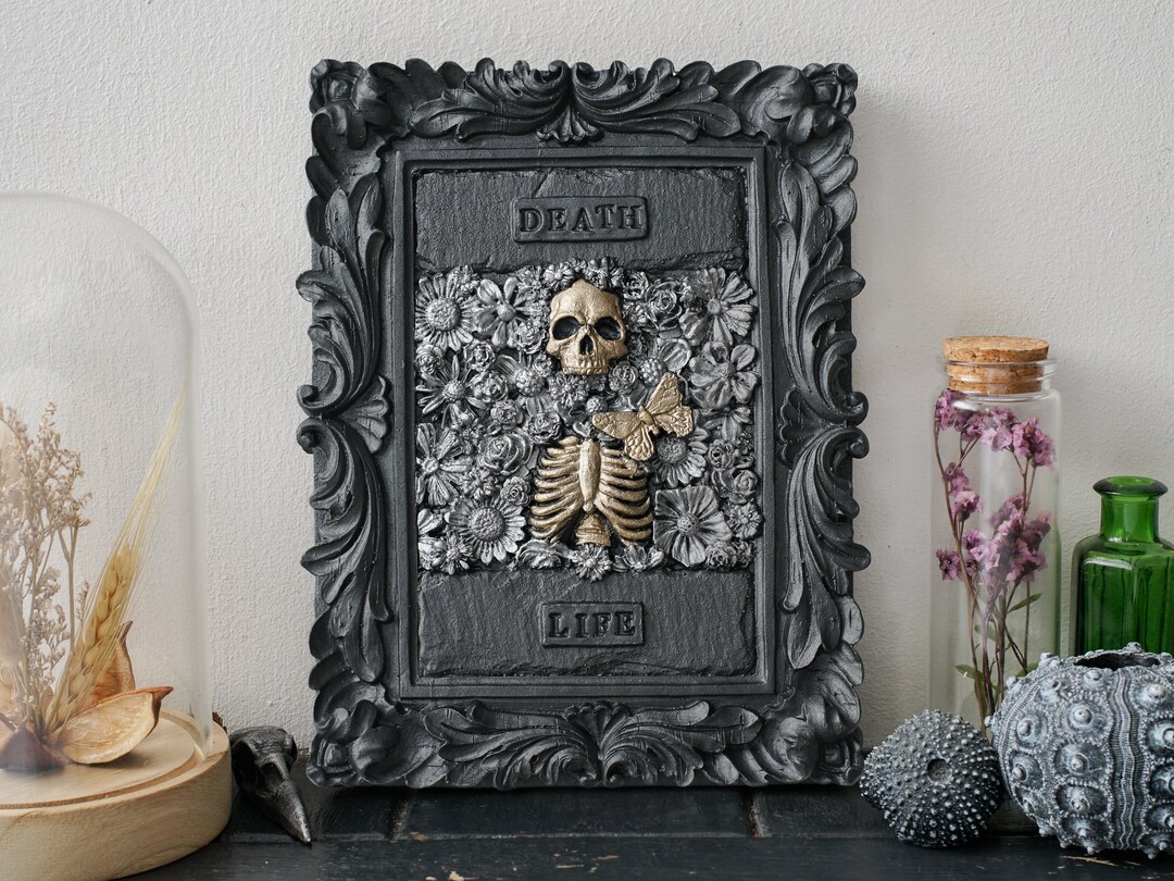 Skeleton Wall Art, Macabre Sculpture, Gothic Home Decor, Black Gold ...
