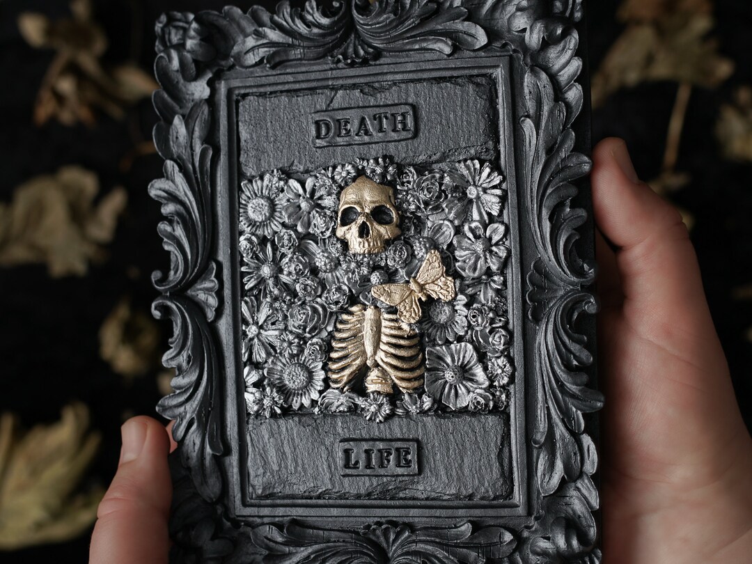 Skeleton Wall Art, Macabre Sculpture, Gothic Home Decor, Black Gold ...