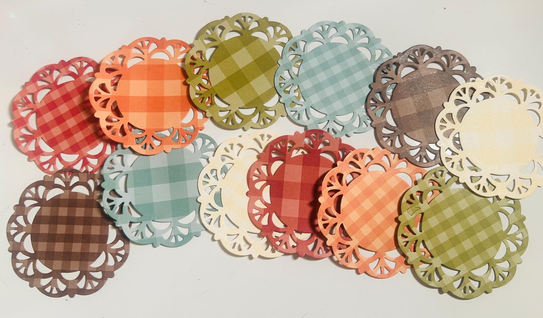 Set of 12 Autumn Gingham Handmade Doilies/scrapbooking/junk Journaling ...