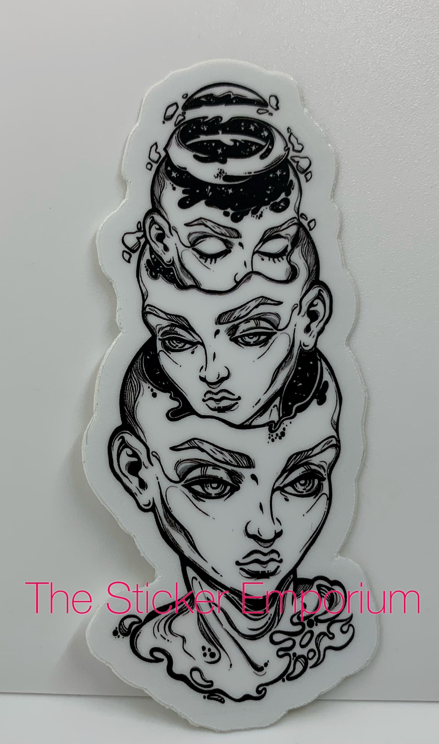 Surreal Portrait Head Sticker Gothic Weird Freaky Art Sticker Water ...