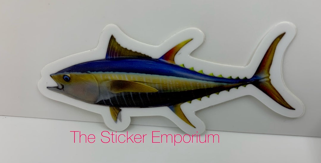 Small Yellowfin Tuna Fishing Sticker Water Bottle Laptop Tumbler ...