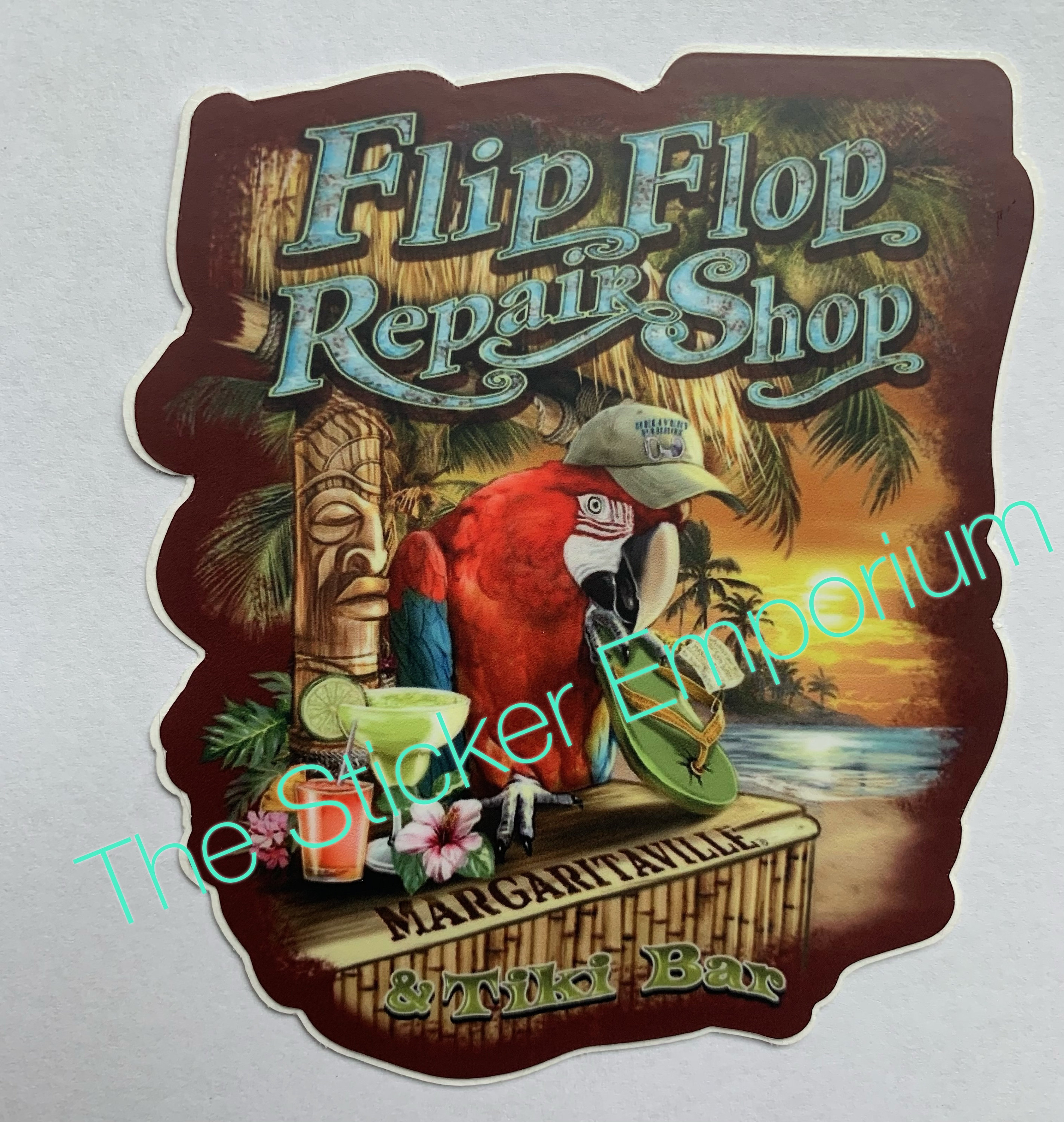 Jimmy Buffett Margaritaville Flip Flop Repair Shop Sticker Water Bottle ...