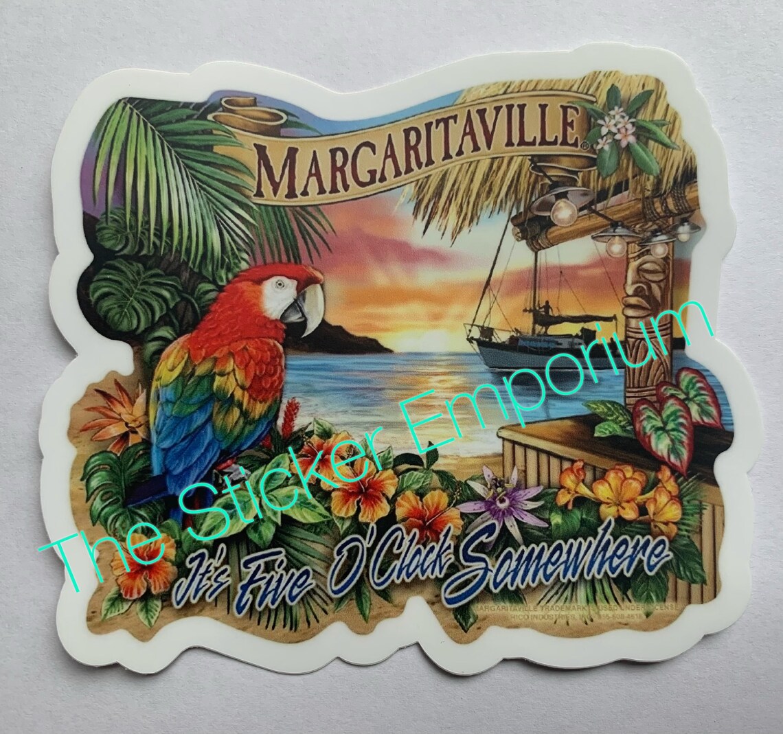 Jimmy Buffett Margaritaville It’s Five O’clock Somewhere Sticker Water ...