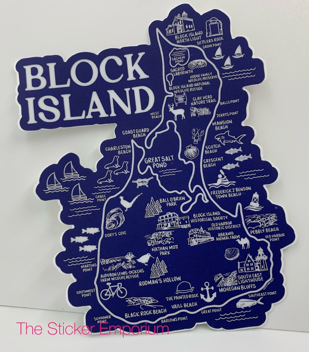 Block Island RI Rhode Island Map Sticker ~ Water Bottle Laptop Tumbler ...