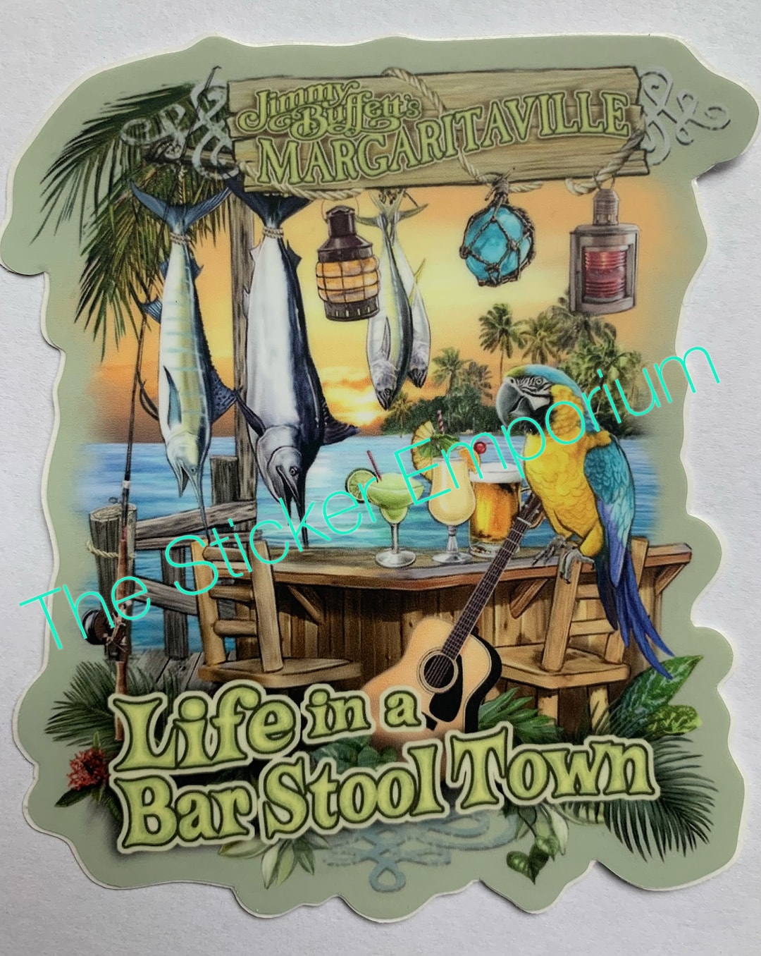 Jimmy Buffett Margaritaville Sticker, Parrothead Bar Stool Town Decal ...