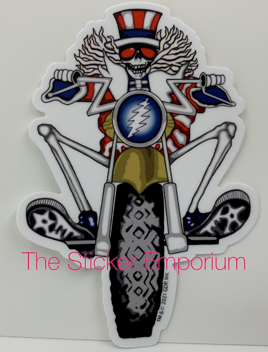 GD Uncle Sam Riding Motorcycle Helmet Sticker ~ Water Bottle Laptop ...