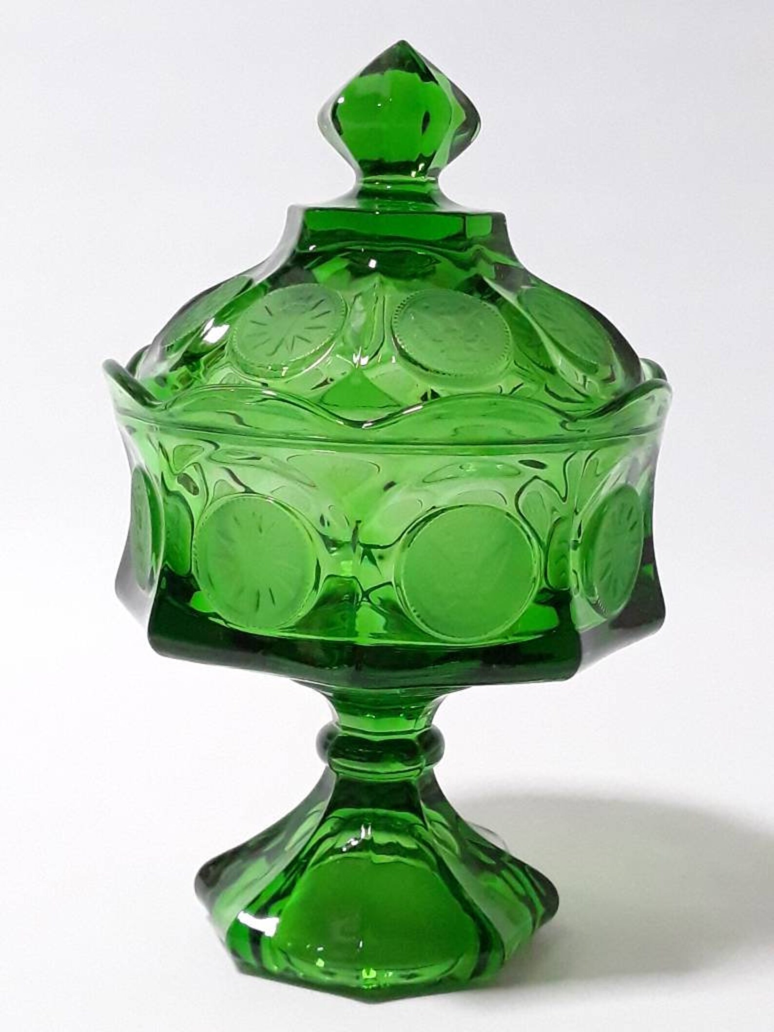 Fostoria Coin Glass Emerald Green Wedding Bowl With Cover 1962 | Etsy