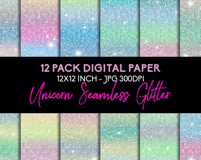 Unicorn Glitter Digital Paper, Rainbow Colors, Pastel Glitter Textures ...