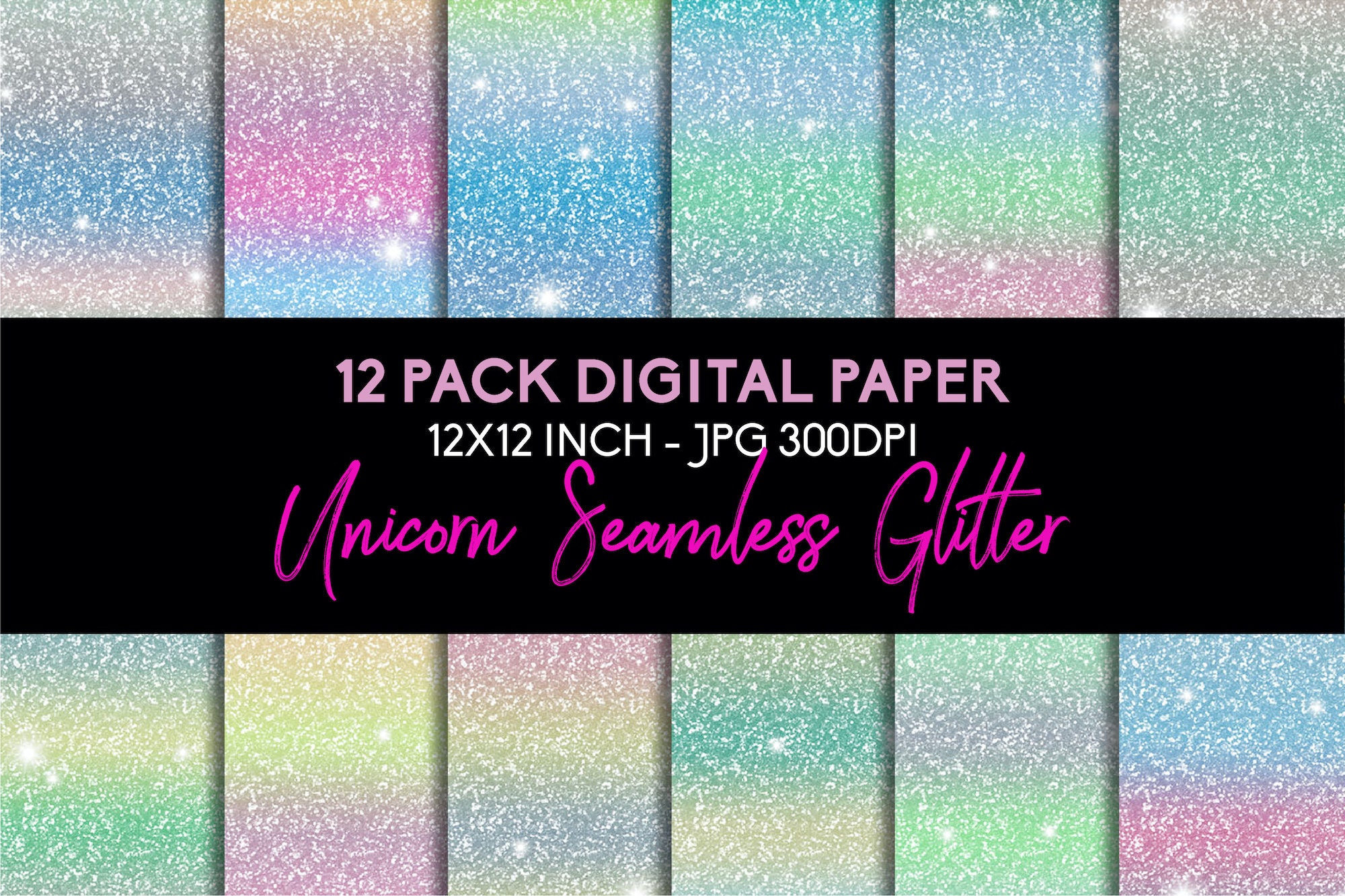 Unicorn Glitter Digital Paper, Rainbow Colors, Pastel Glitter Textures ...