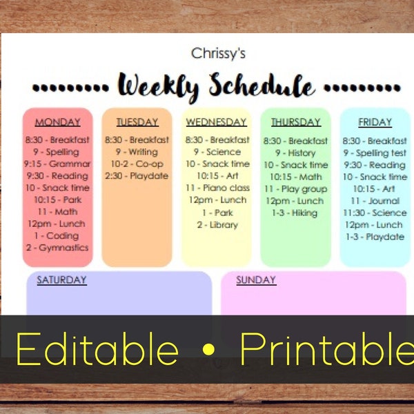 Homeschool Schedule - Etsy
