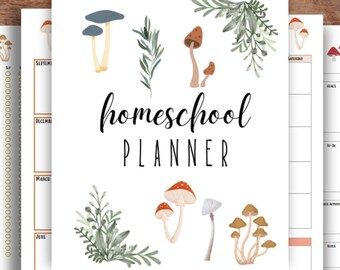 Printable Homeschool Planner, Daily Weekly Monthly Scheduler, Mushroom ...