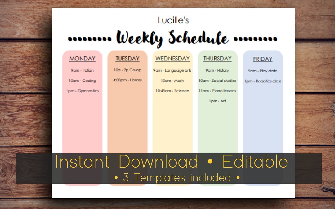 Printable Weekly Schedule - Etsy
