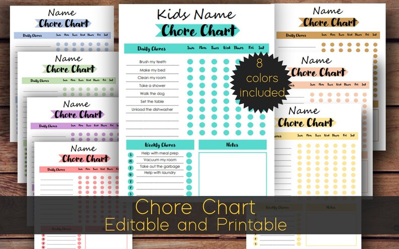 Chore Chart Family Chore Charts 8 Colors Included - Etsy