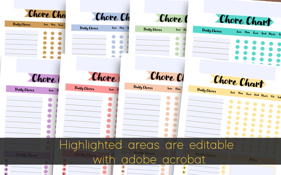 Chore Chart Family Chore Charts 8 Colors Included - Etsy