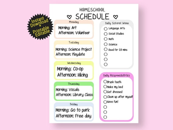 Homeschool Schedule - Etsy