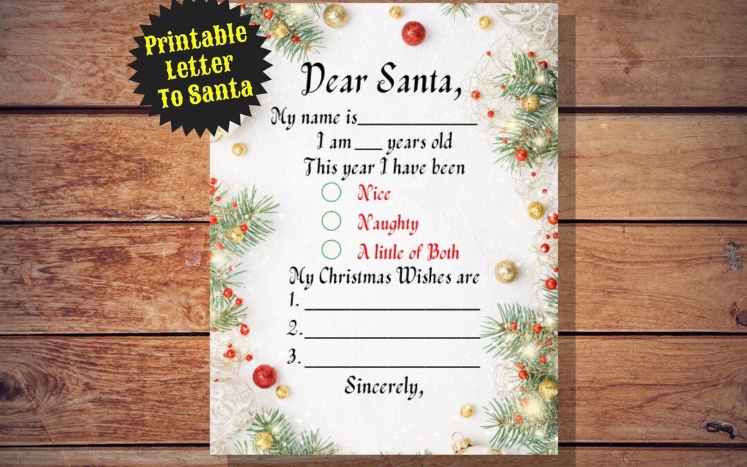 Carta a Santa Claus Imprimible Querido Santa Lista de Deseos de Navidad ...