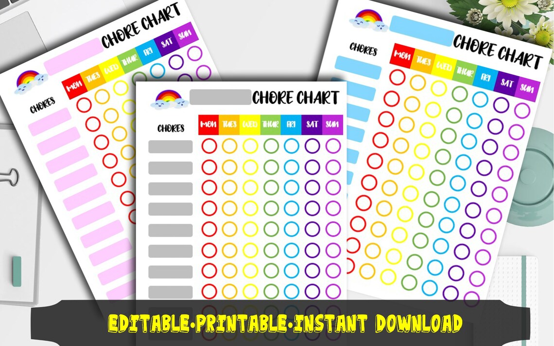 Kids Chore Chart Printable Editable PDF - Etsy