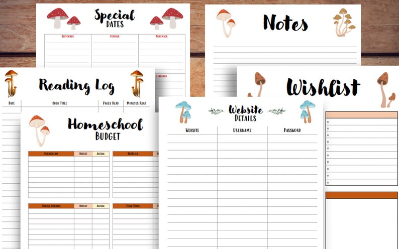 Homeschool Planner Printable Mushrooms - Etsy