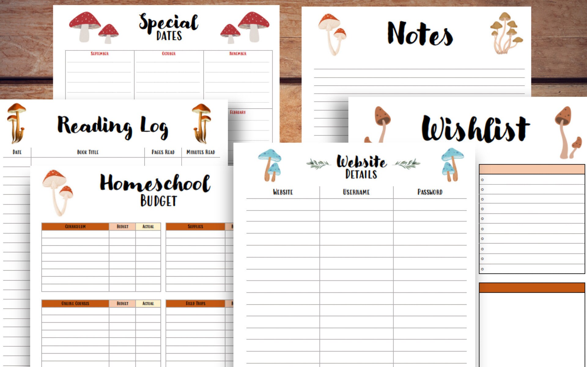Homeschool Planner Printable Mushrooms - Etsy