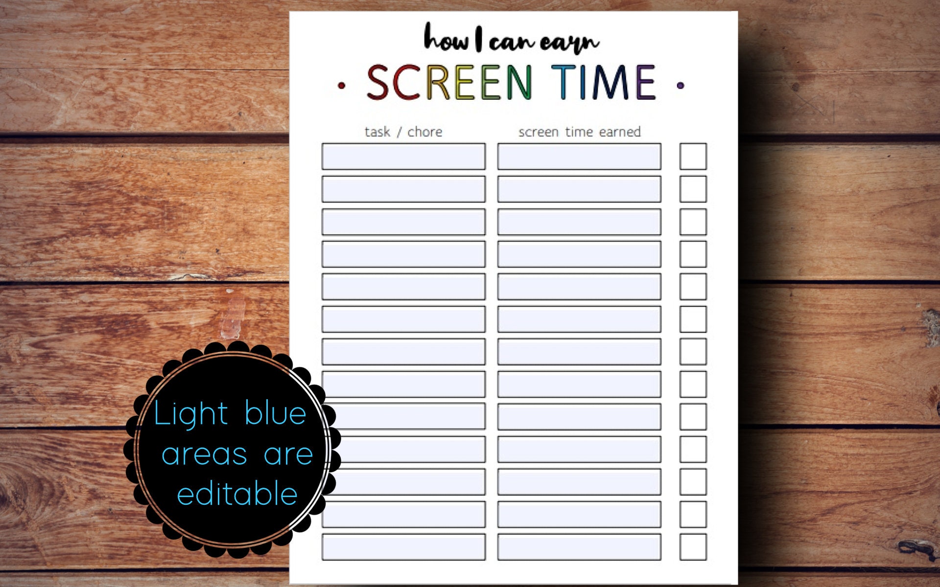 Screen Time Chart Screentime Checklist - Etsy