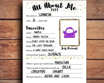 First Day of Homeschool Interview Printable All About Me Worksheet ...