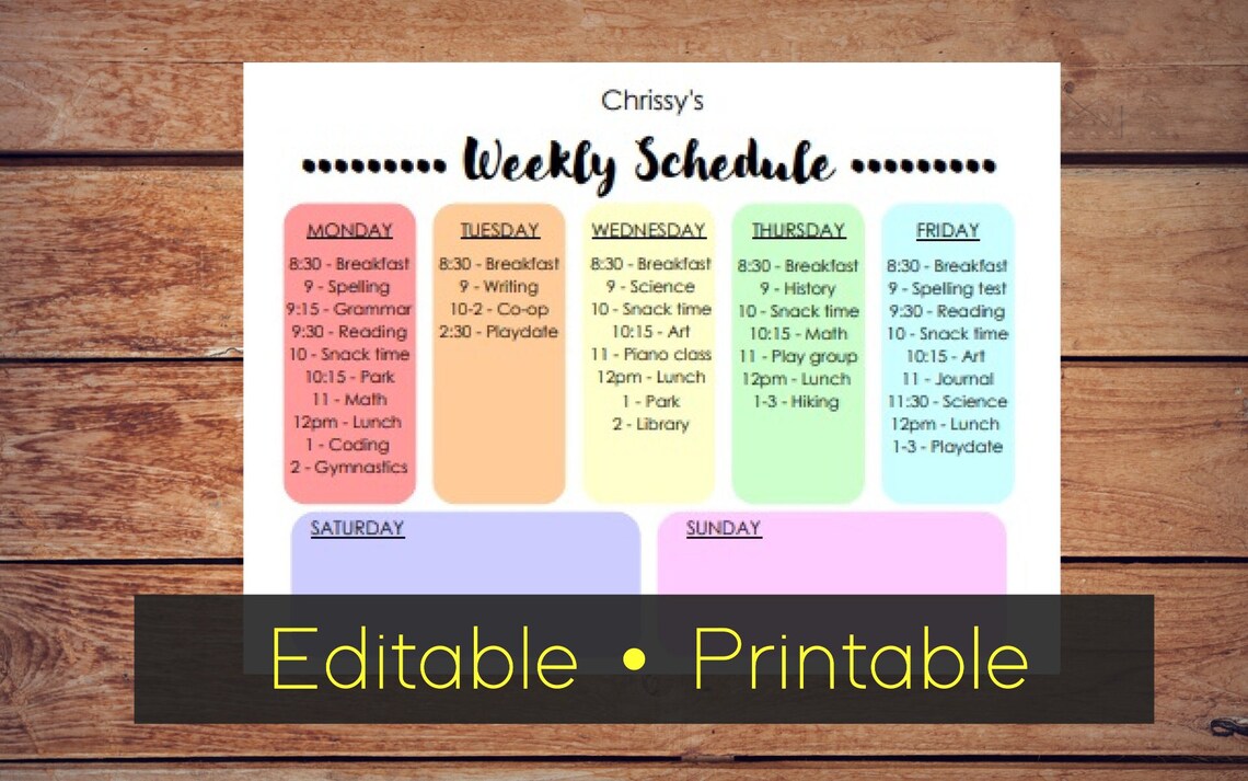 Homeschool Printable Weekly Schedule - Etsy