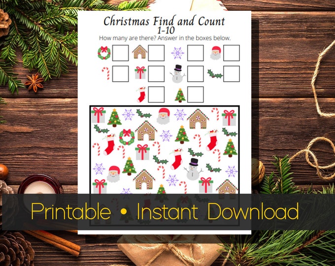 Christmas I Spy Printable Worksheet Numbers 1 20 Preschool Kindergarten ...