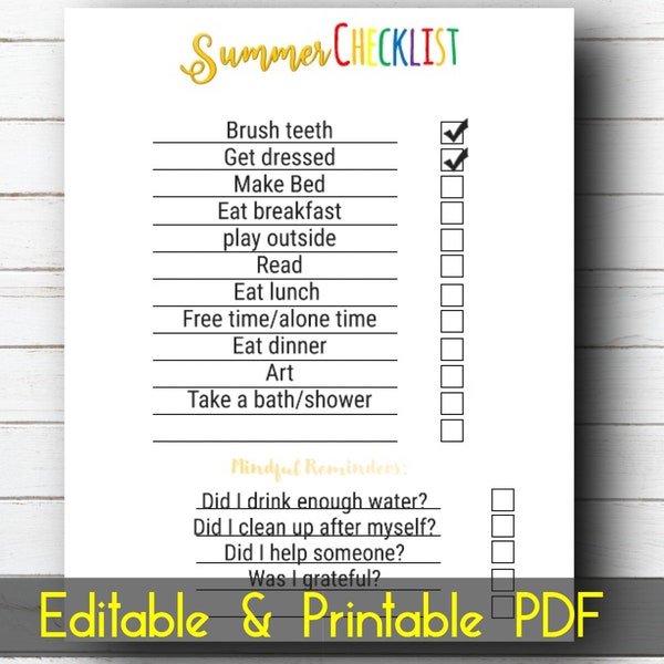 Summer Kids Checklist - Etsy