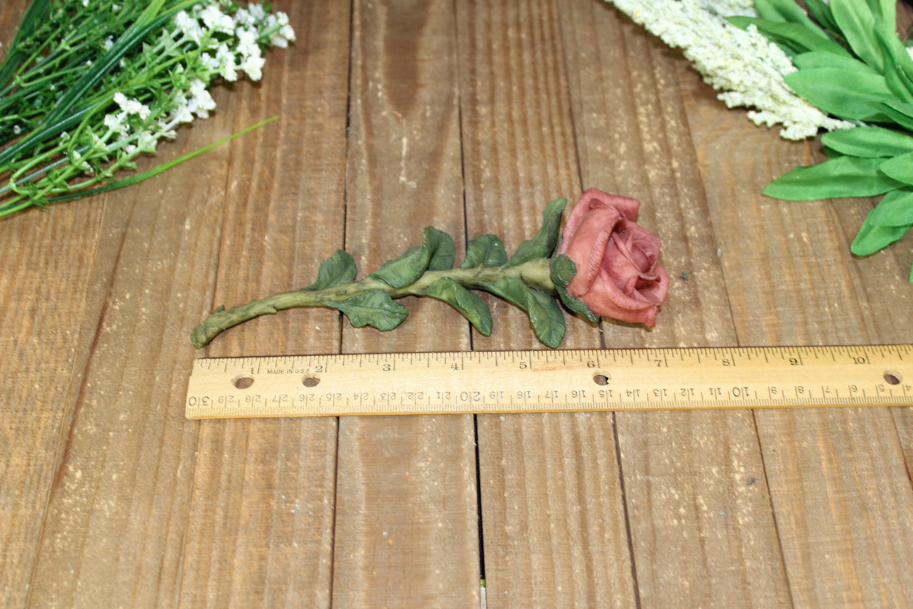 Vintage Resin Miniature Red Rose Green Red Flower Knick Knack Home ...