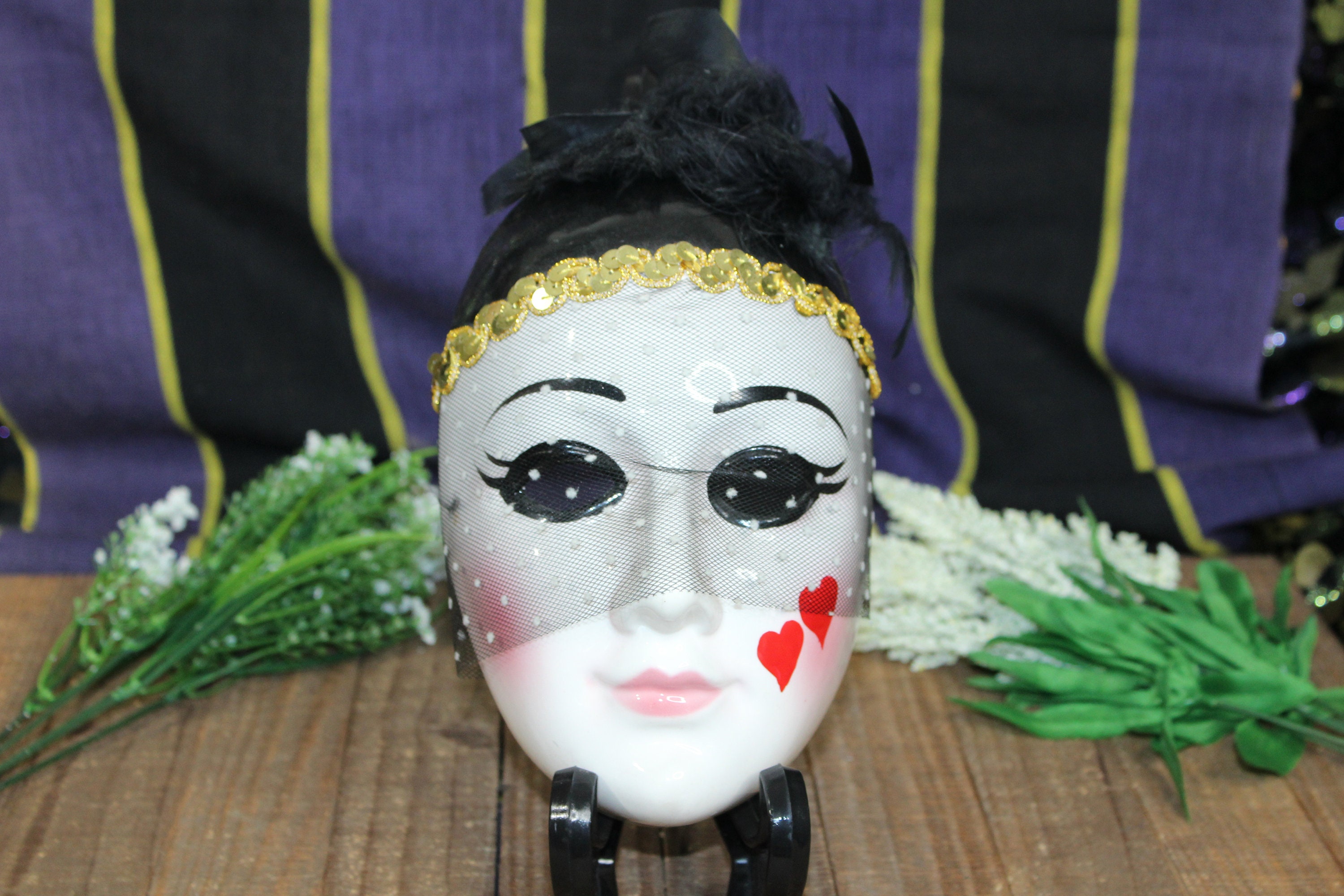 Porcelain Black White Cabaret Style Mardi Gras 7in Wall Mask Black ...