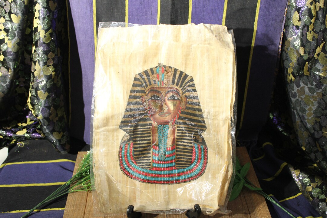 Hand Painted King Tut Picture on Papyrus Paper Multicolor Egyptian ...