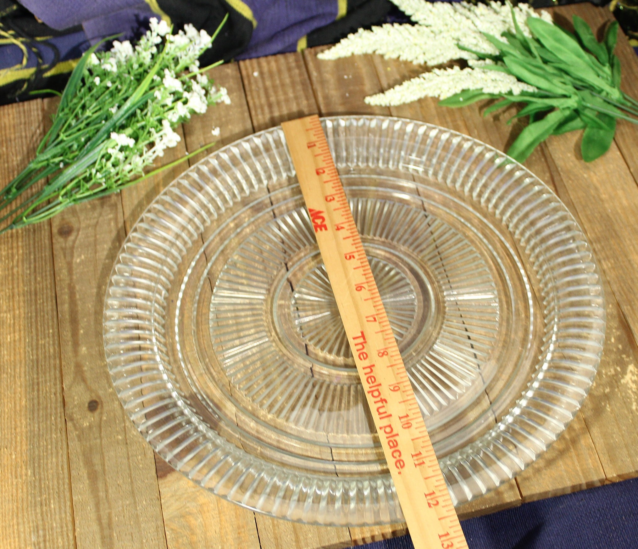 Classic Round Textured Starburst Glass Serving Platter Clear - Etsy