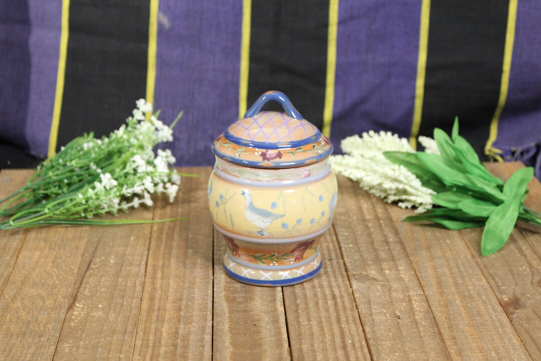 Ceramic Sugar & Creamer Pot Belly Jar Multicolor Goose Goat Flower ...