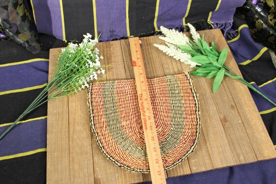 African Ghanaian Woven Multicolor Grass Fans Lot of 2… - Gem