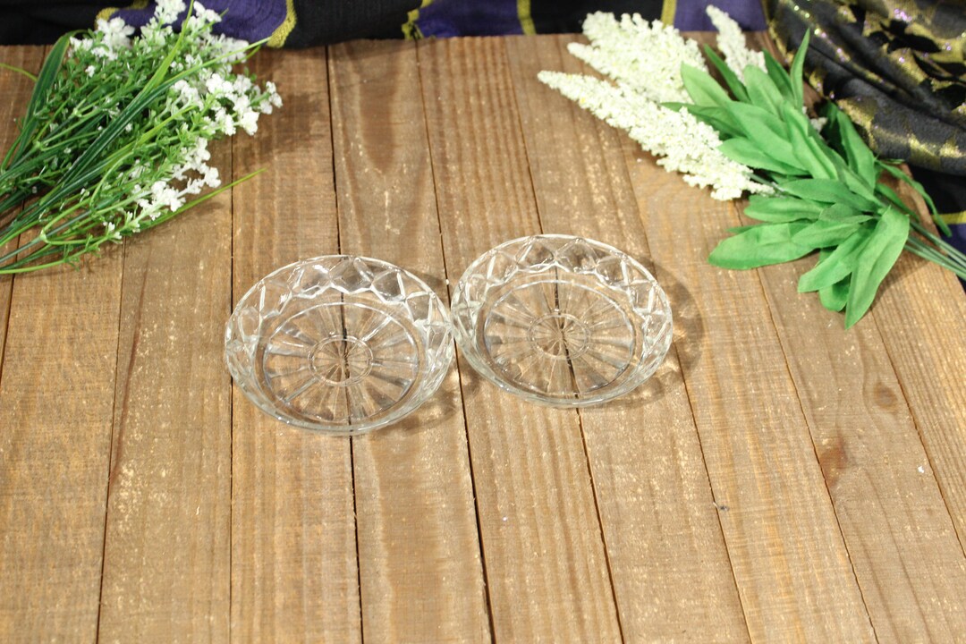 Clear Textured Glass Round Decorative Coaster Set of 2 Dish 4in X 4in ...